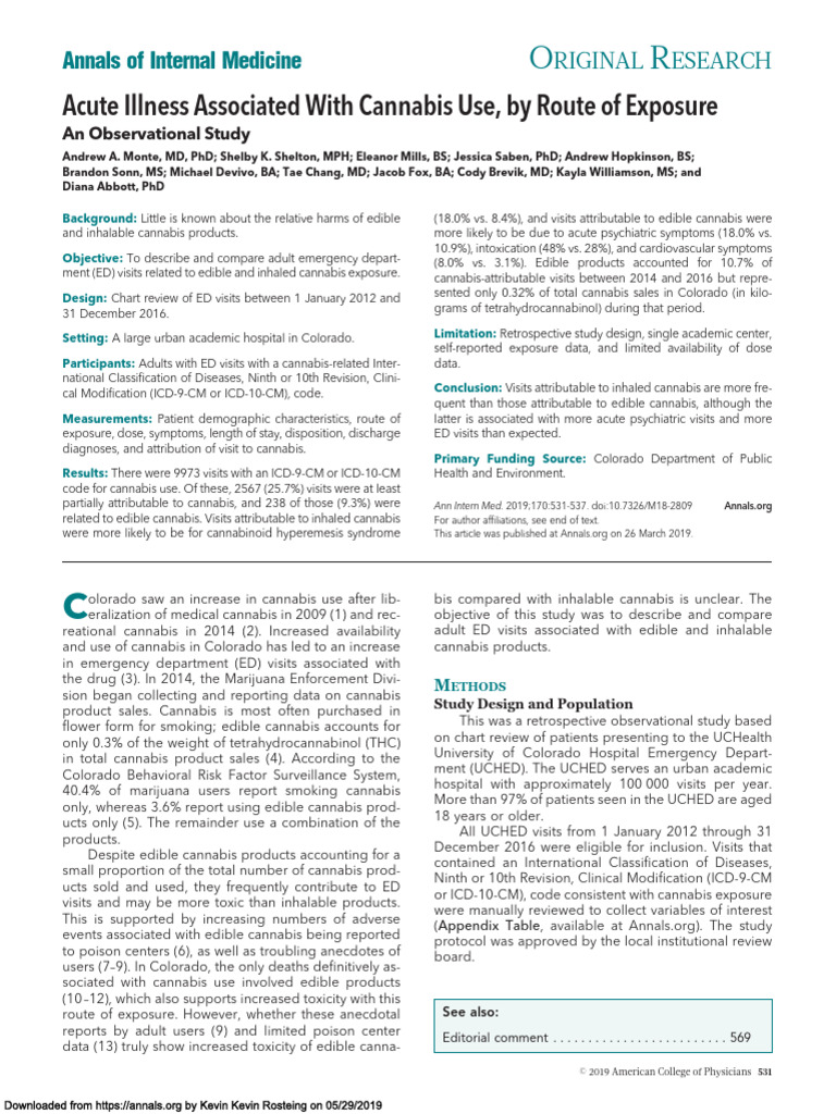 Acute Illness Associated With Cannabis Use by Route of Exposure Monte ...