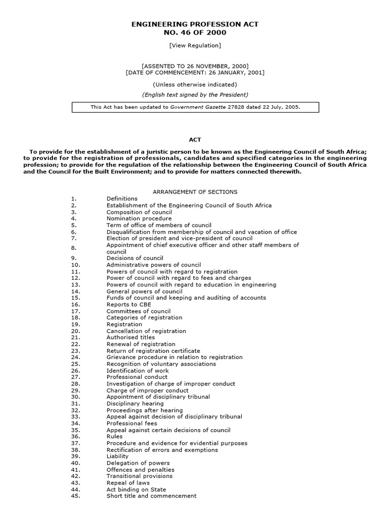 Engineering Profession Act No. 46 of 2000 | PDF | Witness | Acquittal