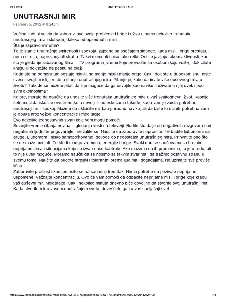Unutrasnji Mir | PDF