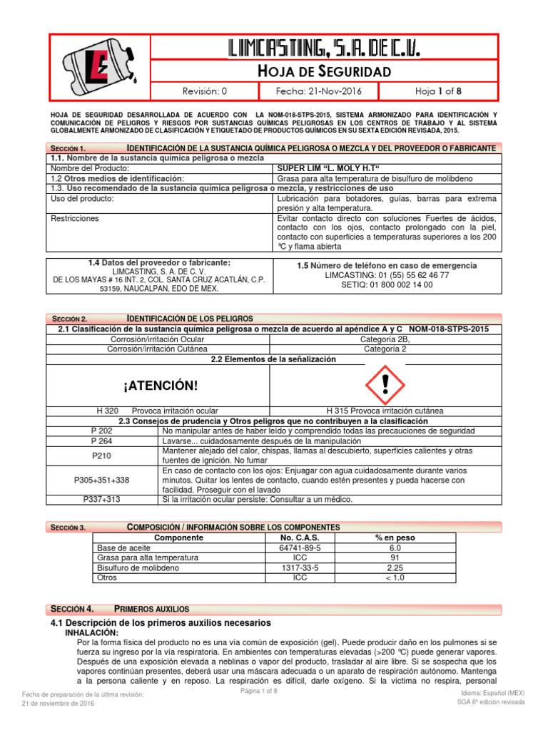 Super Lim L Moly HT | PDF | Agua | Vómitos