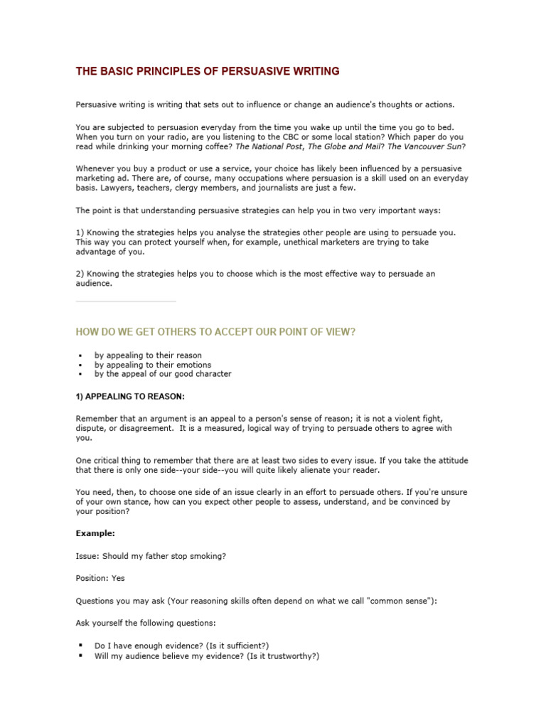 The Basic Principles of Persuasive Writing | PDF | Persuasion ...