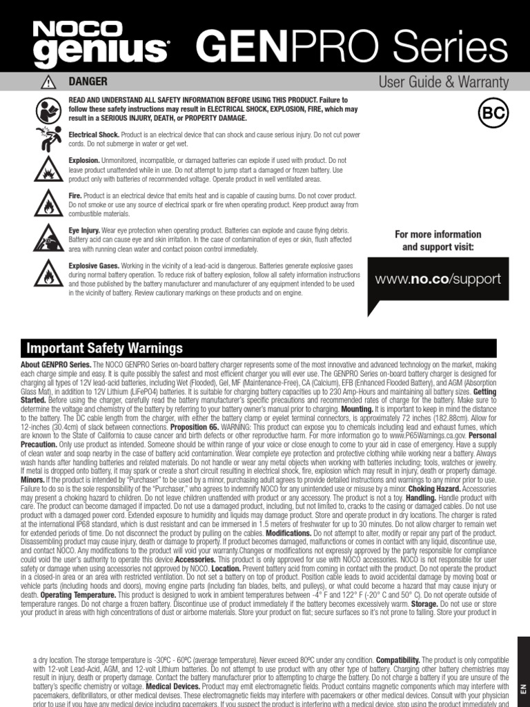 NOCO - GenPro10 - Battery Charger - User Manual | PDF | Battery Charger ...