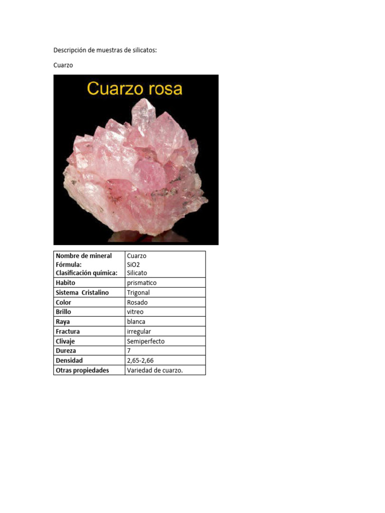 Silicato Descripcion de Muestra 1 | PDF | Minerales | Cuarzo