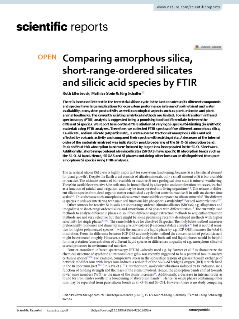 Comparing Amorphous Silica, Short Range Ordered Silicates and Silicic ...