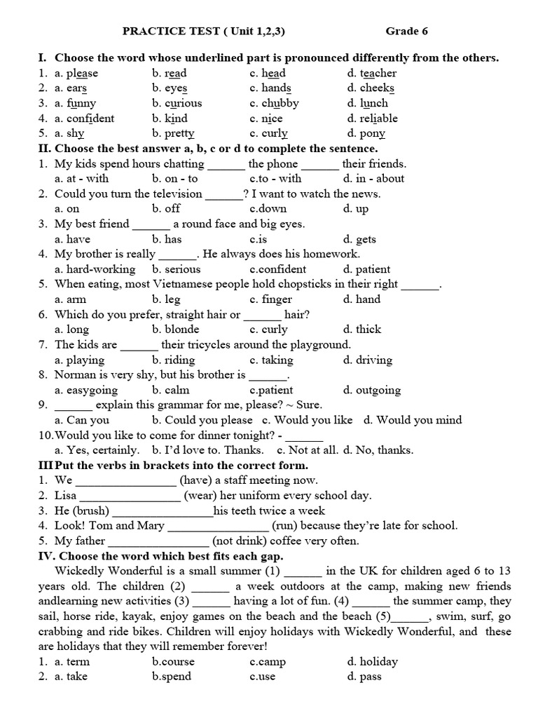TEST ANH 6 | PDF