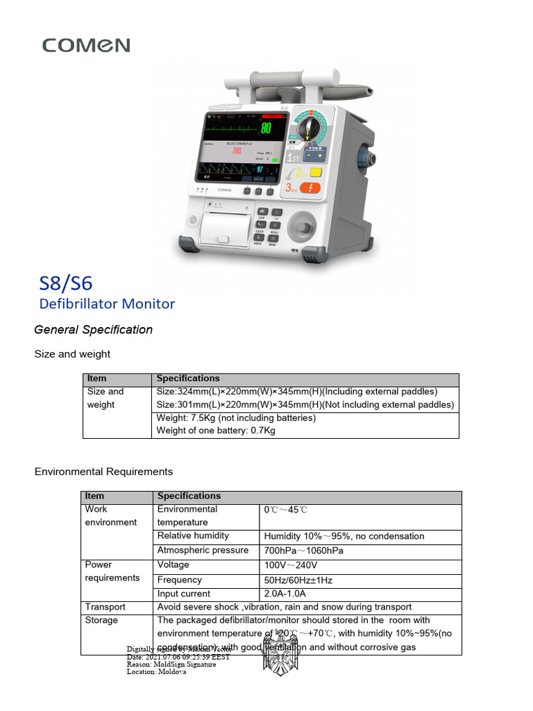 Defibrillator Monitor Specs | PDF | Electrocardiography | Electricity