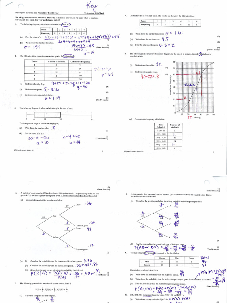 Descriptive Stats Prob Test Review Solutions | PDF
