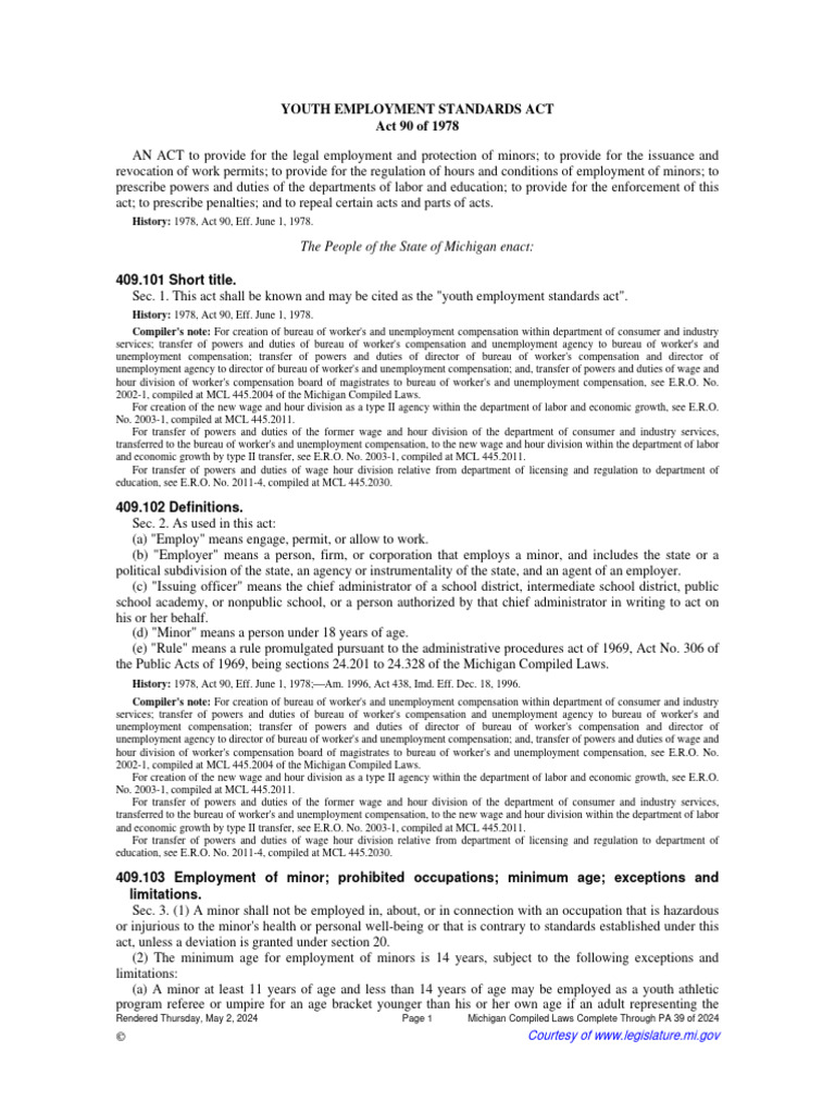 MCL Act 90 of 1978 | Download Free PDF | Employment | Labour Economics