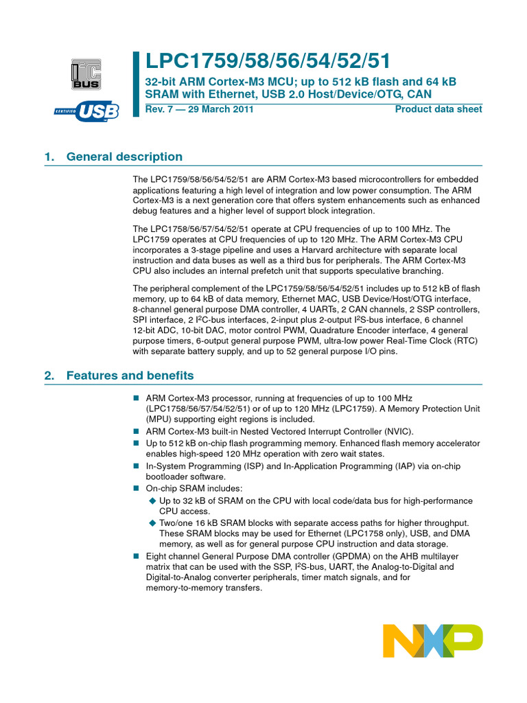 LPC1754_Datasheet | PDF | Microcontroller | Input/Output
