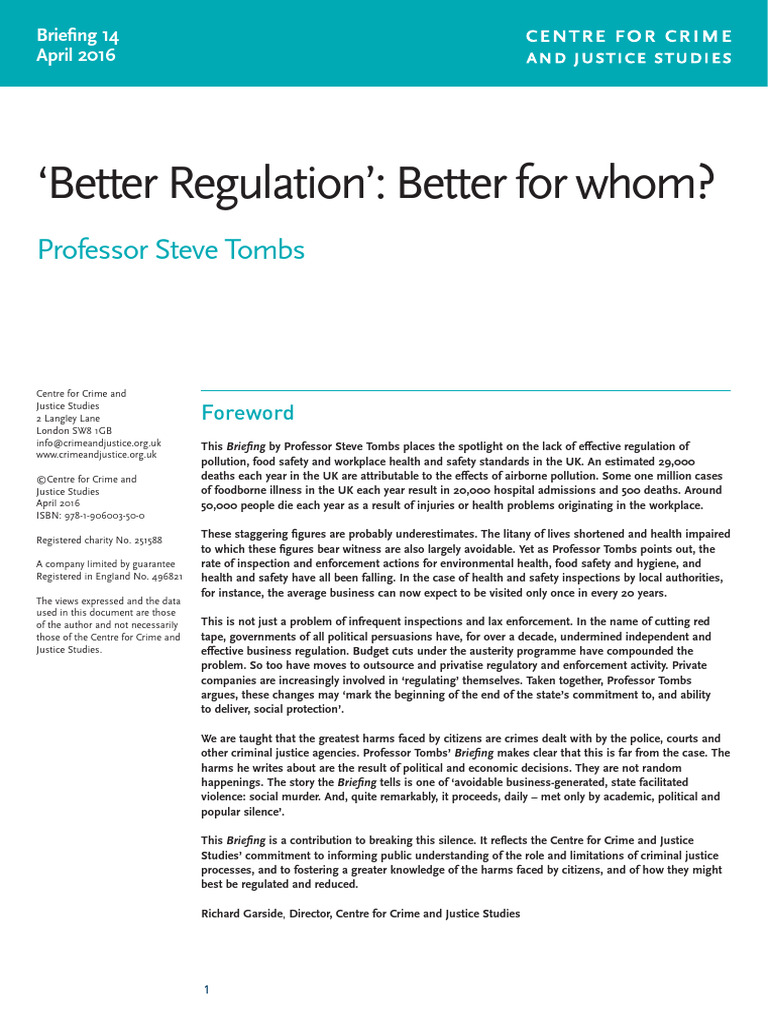 Better Regulation Better For Whom Report | PDF | Food Safety | Regulation