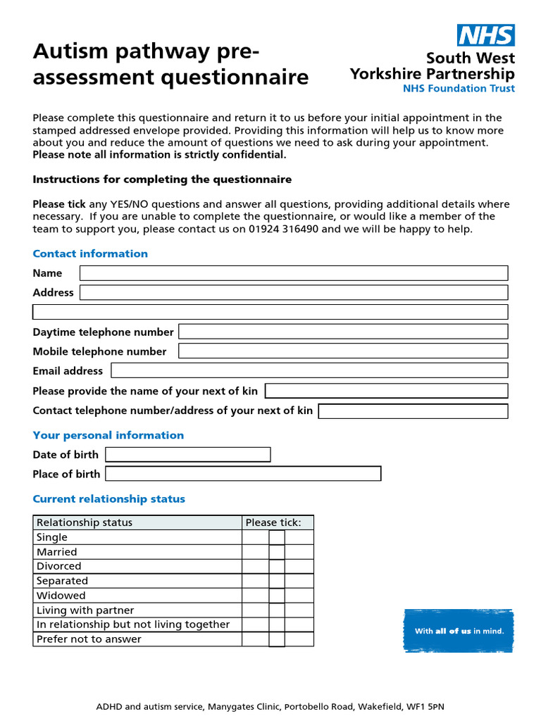 1455 Autism Pre Assessment Questionnaire | PDF | Mental Disorder ...