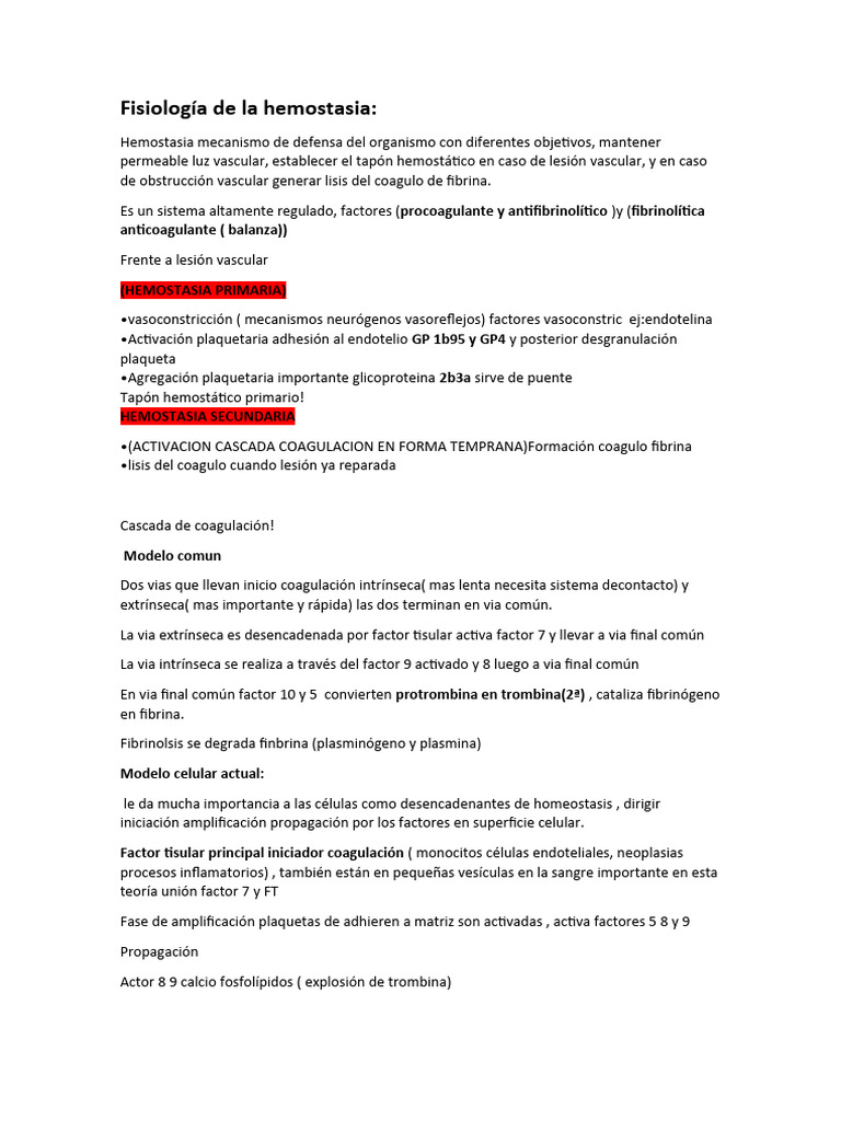 Fisiología de La Hemostasia | PDF | Hemostasia | Coagulación