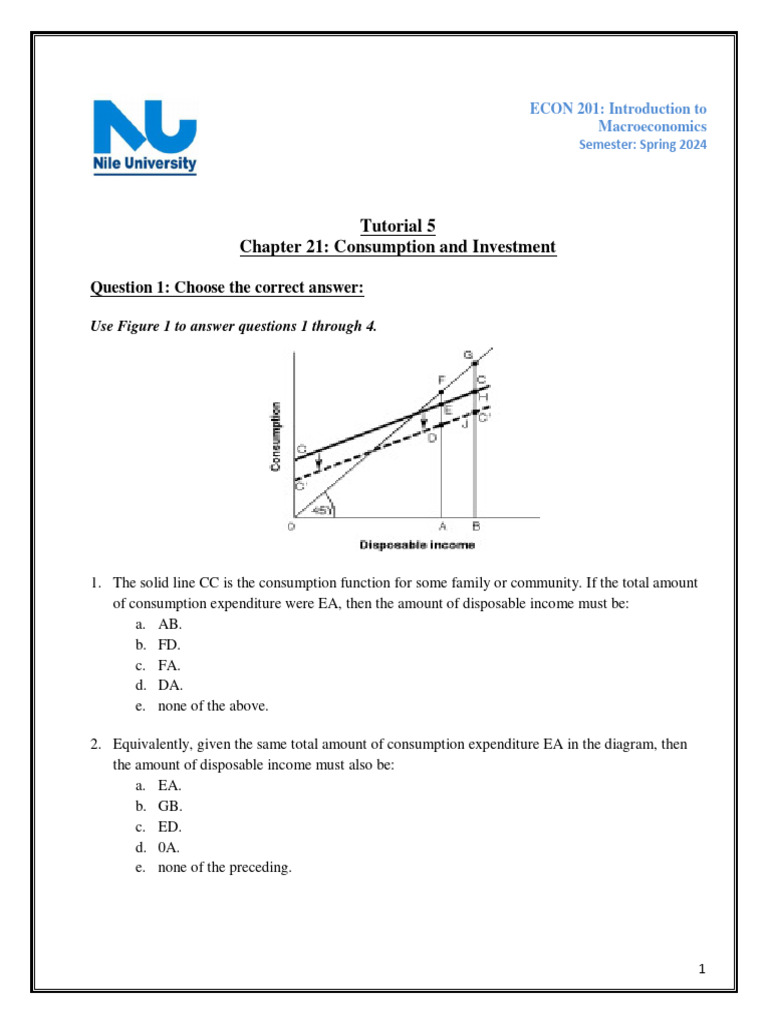 ECON201 - S24 - Tutorial 5 | Download Free PDF | Consumption (Economics) | Saving
