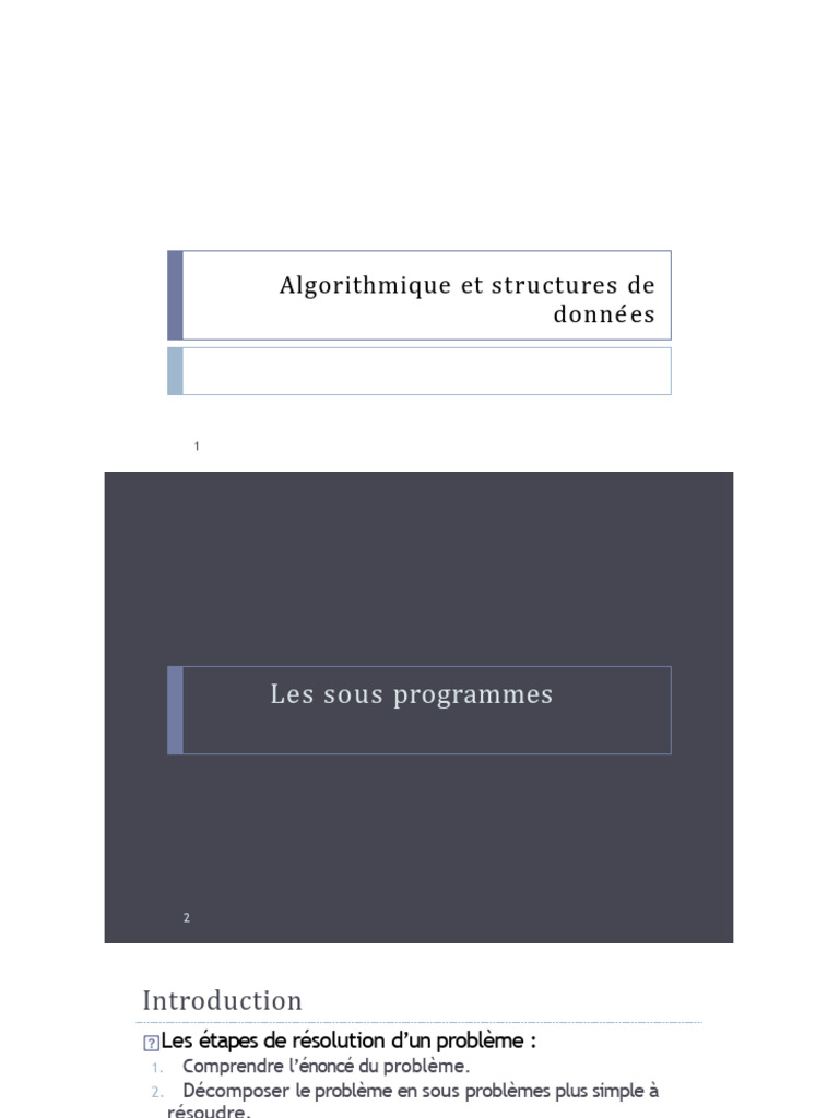 Introduction à l'Algorithmique et aux Sous-programmes | PDF | Programme ...