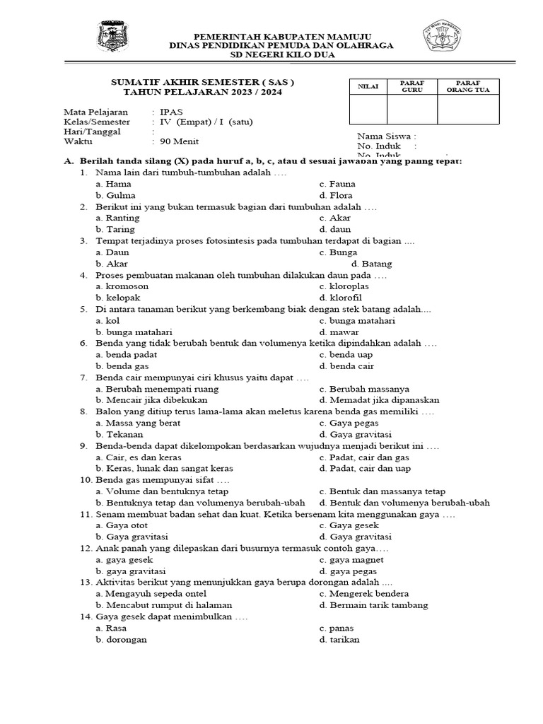 Soal Sas Ipas Kelas 4 | PDF