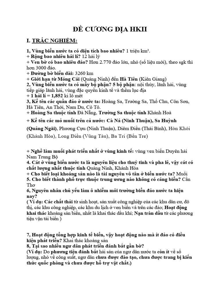 ĐỀ CƯƠNG ĐỊA HKII 9 | PDF