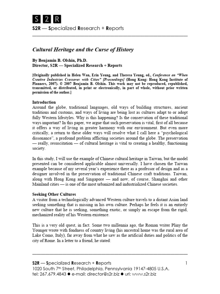 Writing - Papers - Cultural Heritage and The Curse of History - Text ...