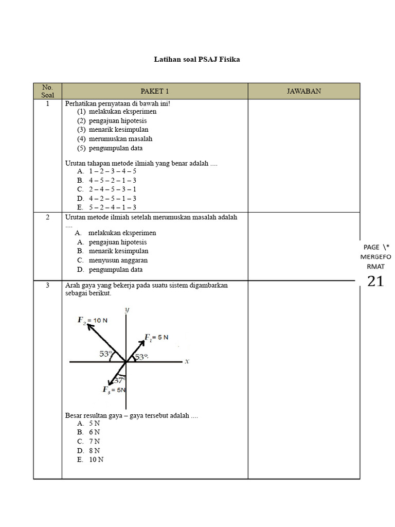 Latihan Soal Untuk PSAJ Fisika | PDF