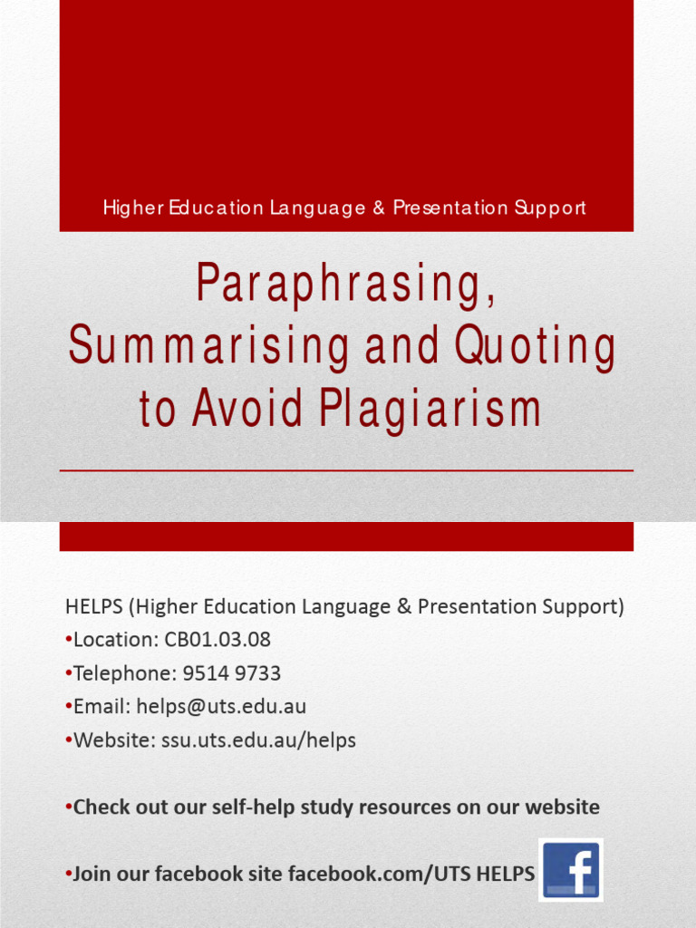 Paraphrasing, Summarising & Quoting To Avoid Plagiarism (Jonny) | PDF ...