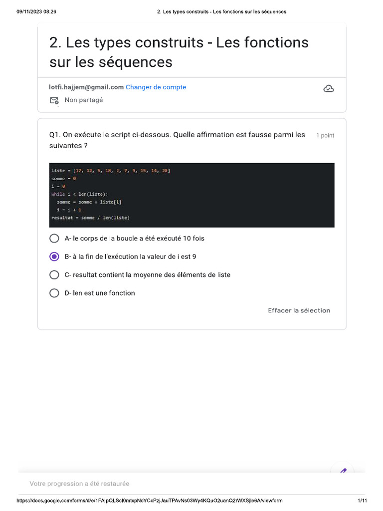 Les Types Construits Les Fonctions Sur Les Sequences Correction PDF | PDF