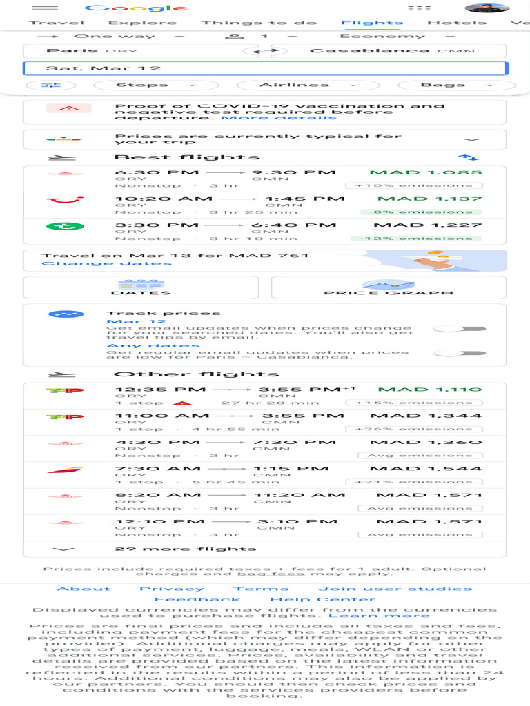Paris To Casablanca Google Flights | PDF | Fee