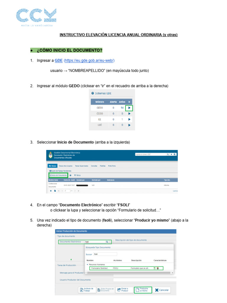 Instructivo Solicitud de Licencias GDE _ Producción-CCK-1-5 | PDF