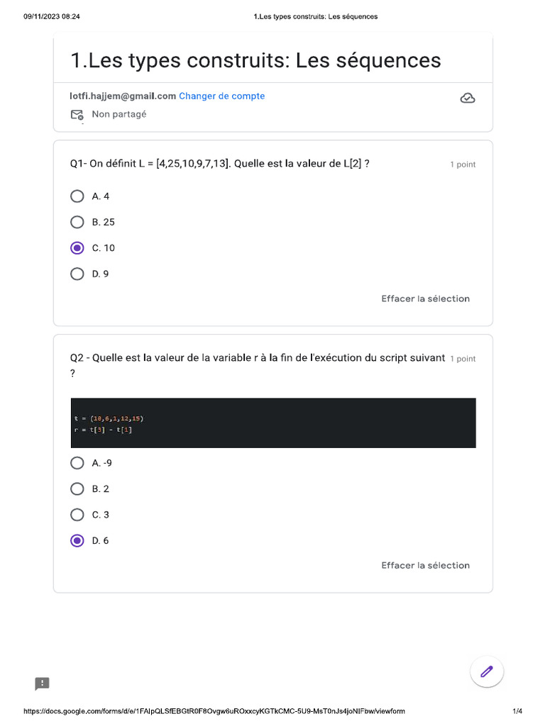 Les Types Construits Les Sequences Correction PDF | PDF