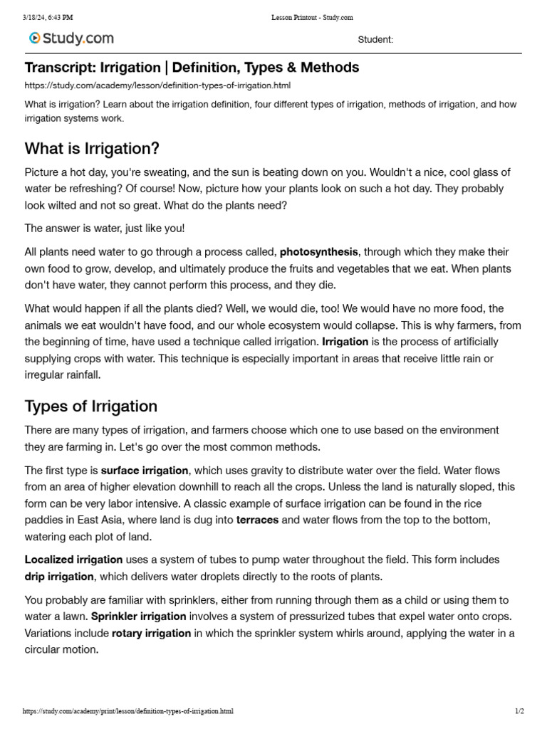 Lesson Printout | PDF | Irrigation | Earth Sciences
