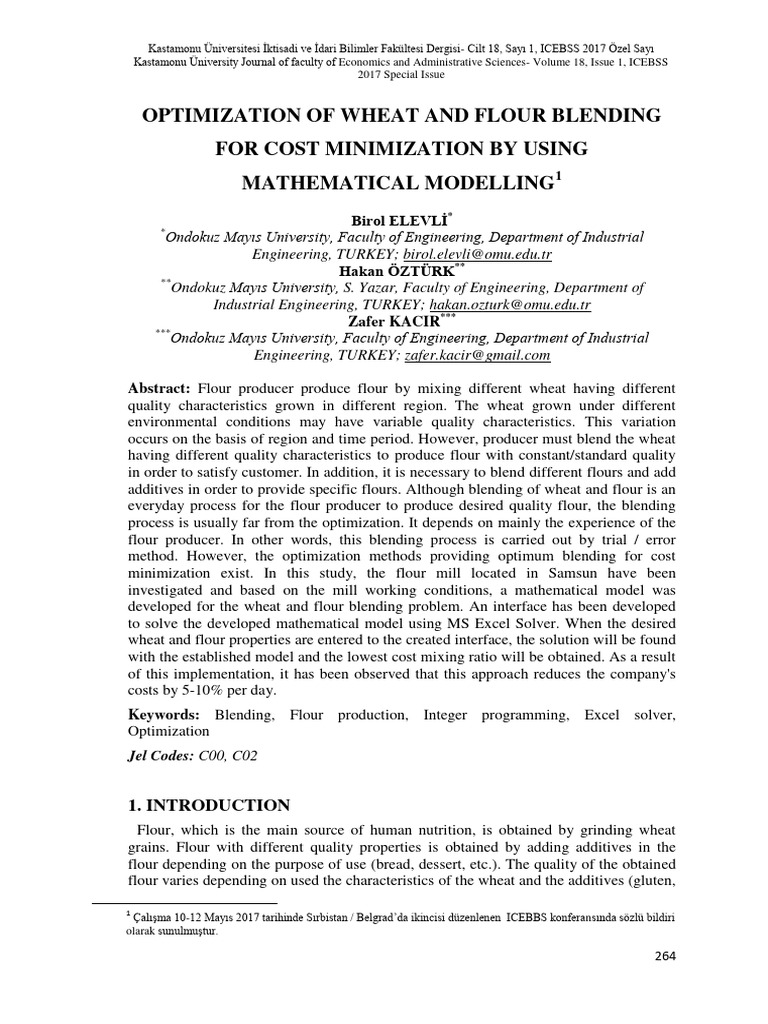 Optimization of Wheat and Flour Blending For Cost Minimization by Using Mathematical Modelling ...