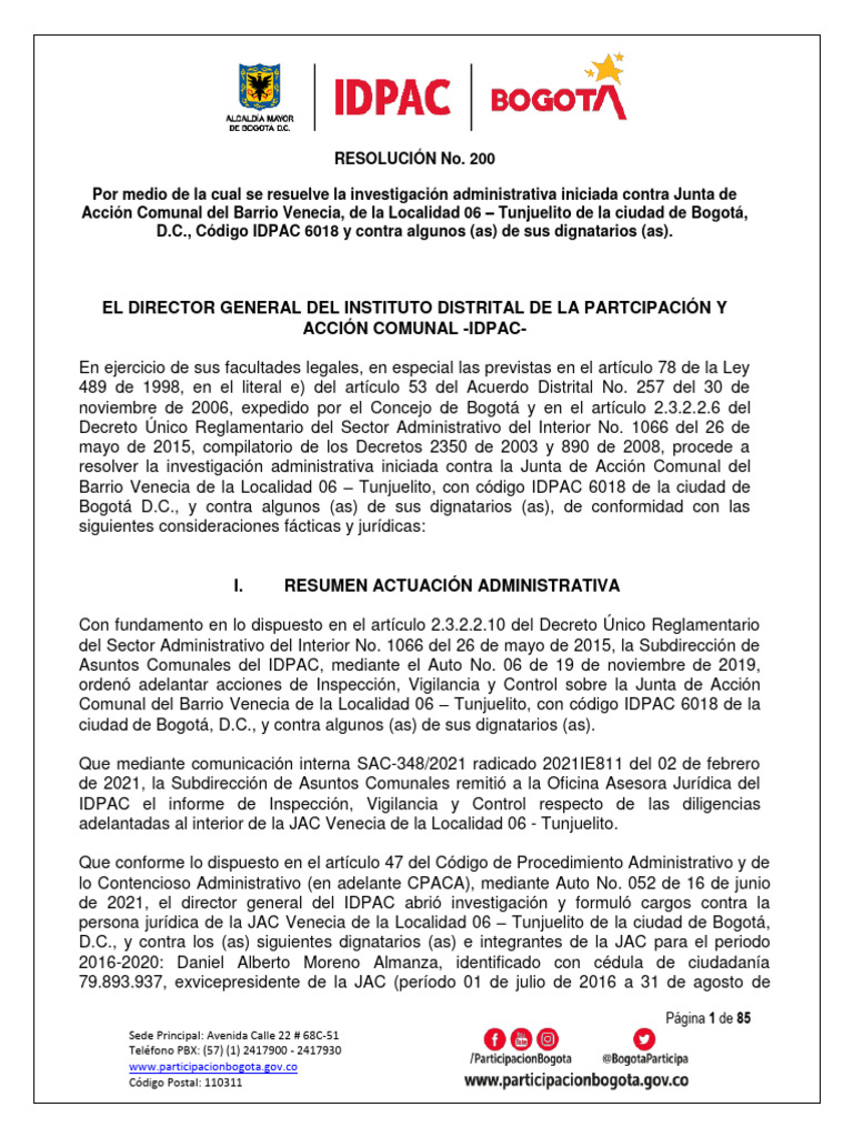 Fallo 200 de 2022 Jac Venecia | PDF | Bogotá | Colombia