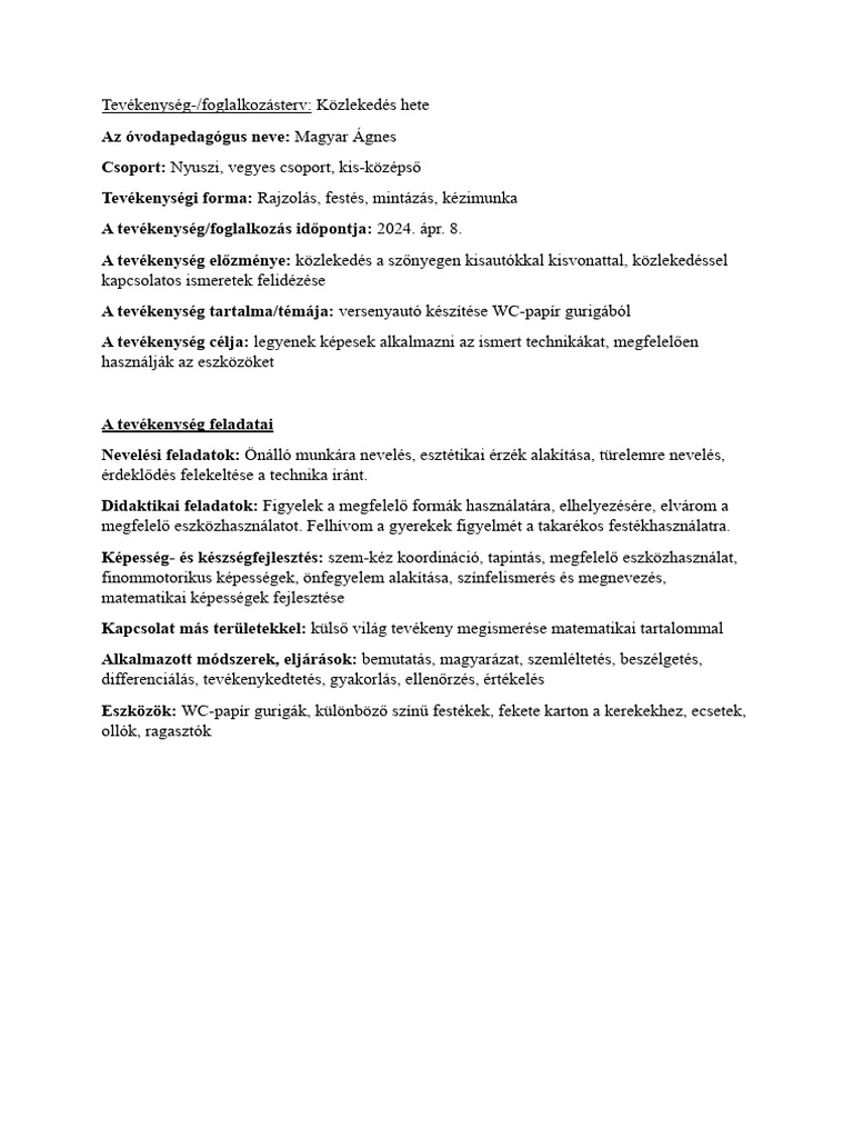 Tev. terv rajz (Közlekedés hete) | PDF