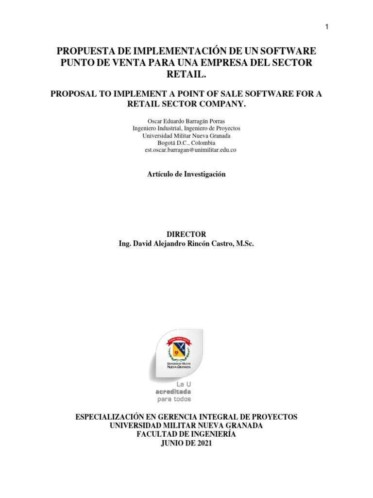 Propuesta de Implementación de Un Software Punto de Venta para Una Empresa Del Sector Retail ...