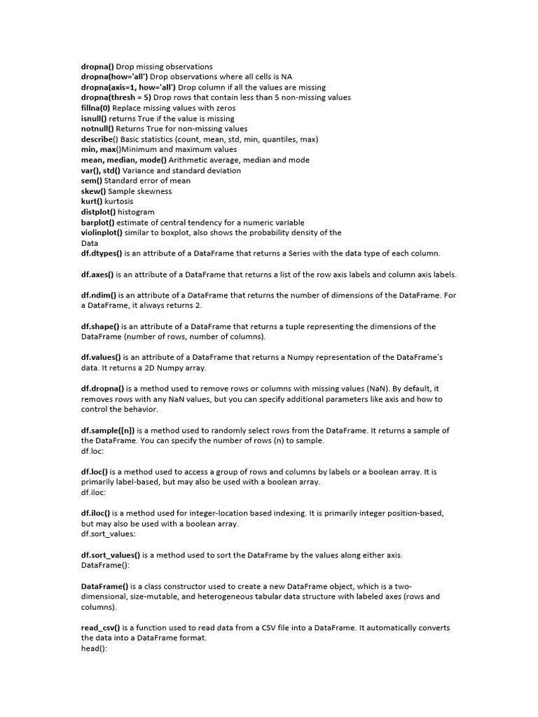 Pandas Methods | PDF | Mode (Statistics) | Skewness