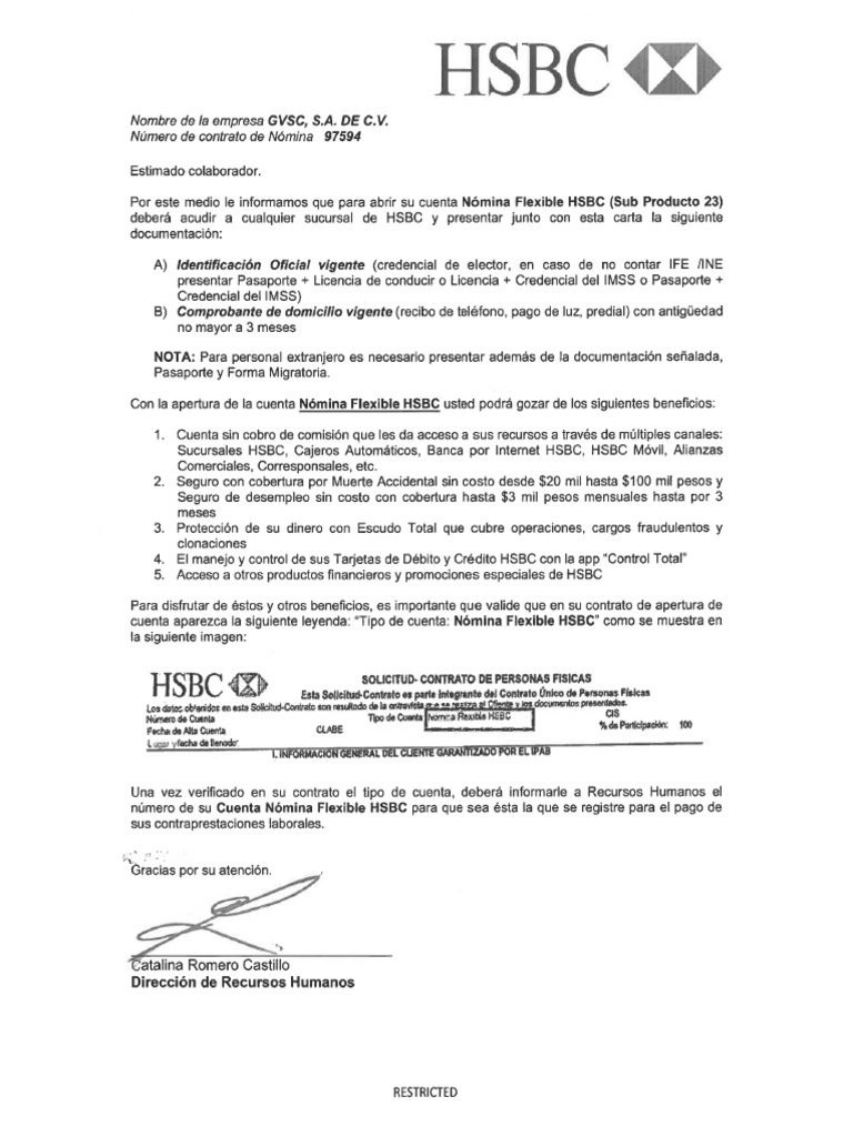 Carta Apertura HSBC 2024 | PDF