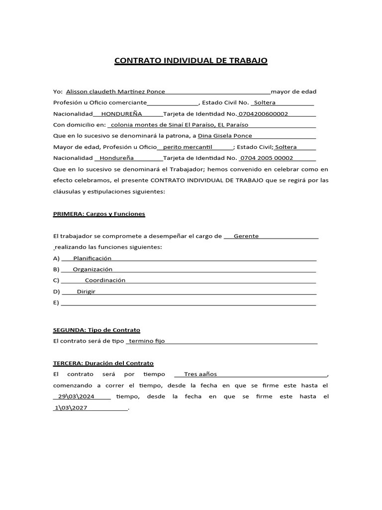 Formato Contrato Individual de Trabajo | PDF | Tiempo de trabajo