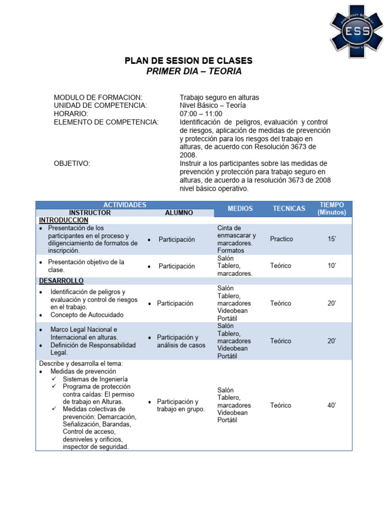 3 Plan Sesion de Clases Nivel Basico | PDF