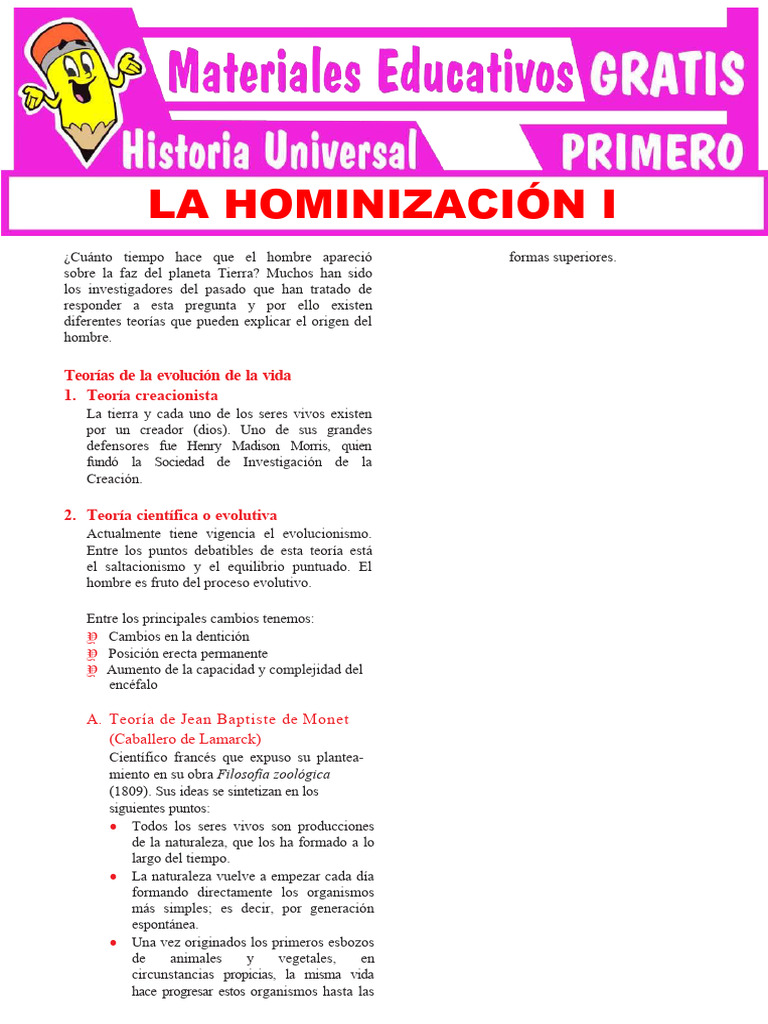 La Hominización I | PDF | Evolución | Evolución humana