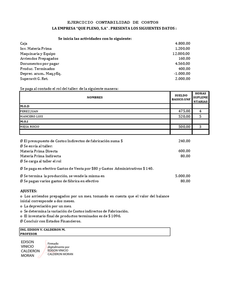 EJERC.7. - QUE PLENO S.A. - Datos | PDF | Presupuesto | Economía Financiera