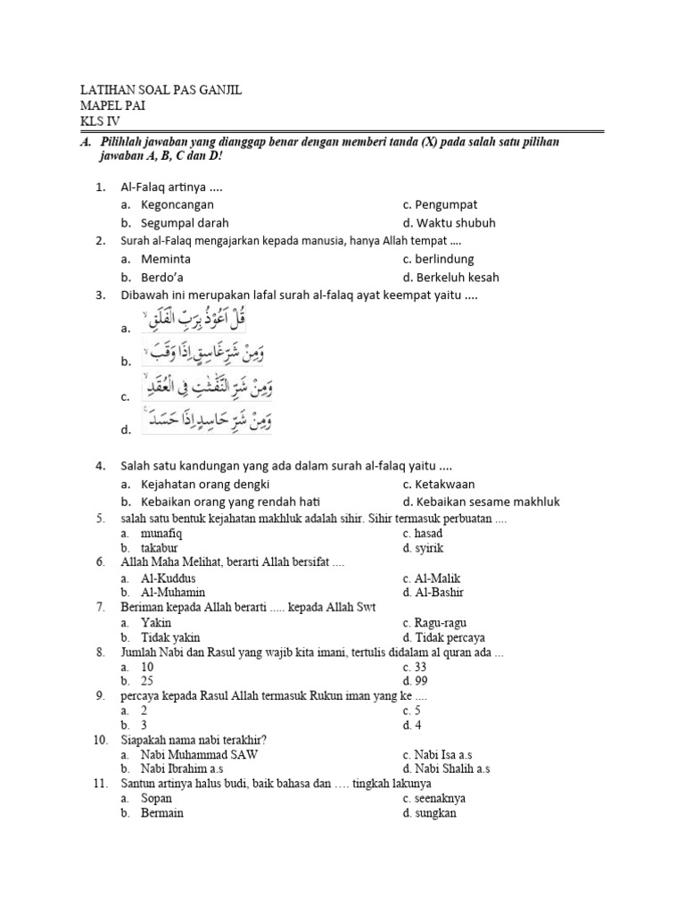 Contoh Soal Pas Ganjil KLS 4 Okk | PDF