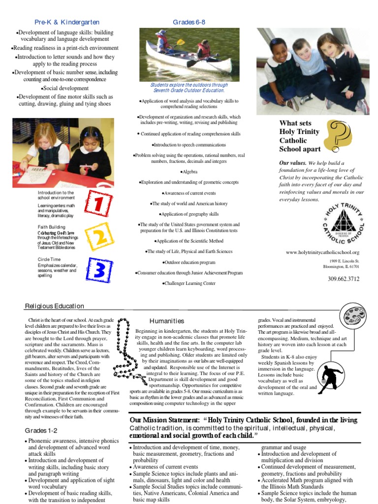 Holy Trinity Brochure | PDF | Reading Comprehension | Reading (Process)