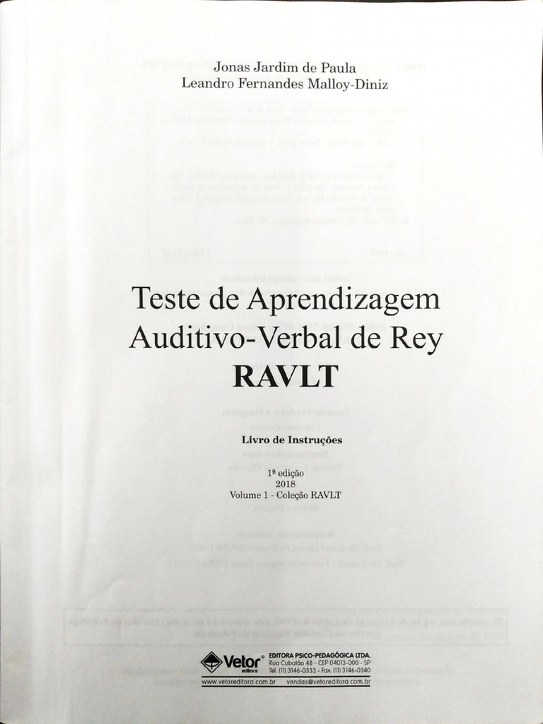 RAVLT Manual | PDF | Memória | Córtex cerebral