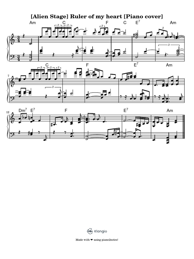 (Alien Stage) Ruler of My Heart (Piano Cover) | PDF