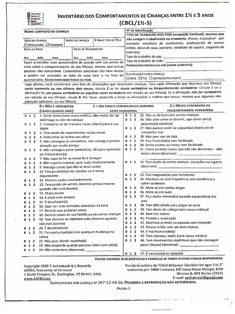 CBCL 1 5 Anos | PDF