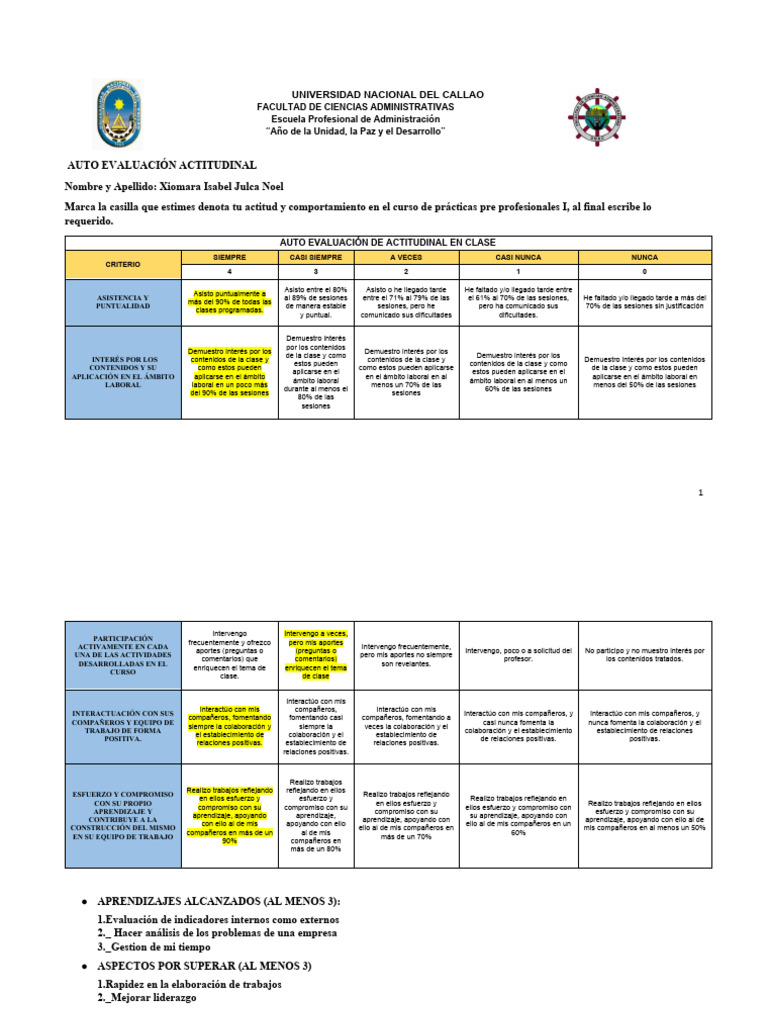 Auto Evaluación Actitudinal | PDF | Cognición | Modificación de comportamiento