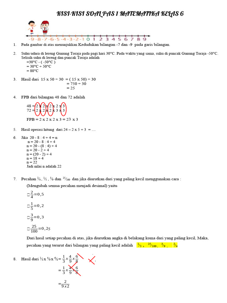 Kisi-Kisi Soal PAS Matematika Kelas 6 | PDF