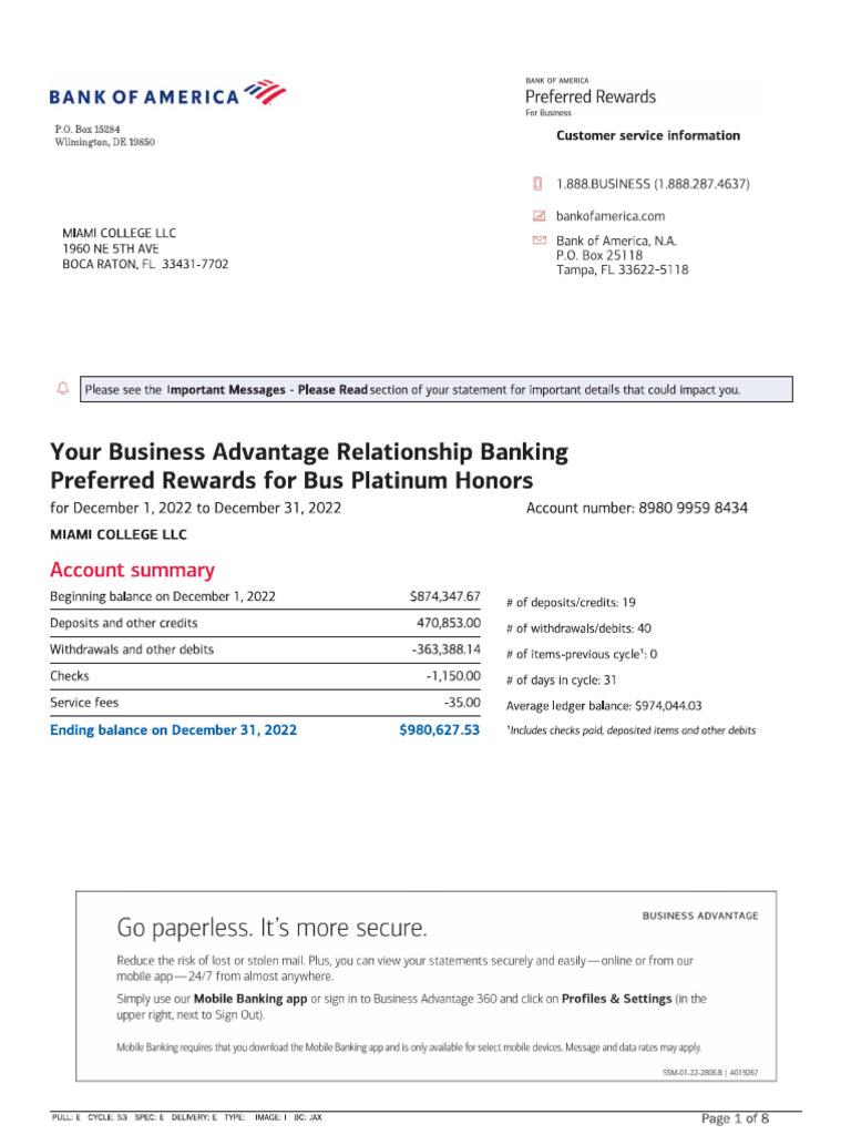 Bofa Statement 8434 12 31 2022 | PDF