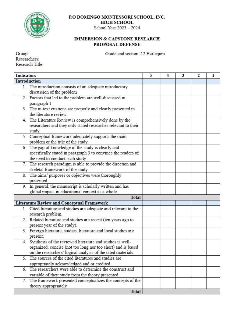 Proposal Defense Rubric | PDF | Methodology | Statistics