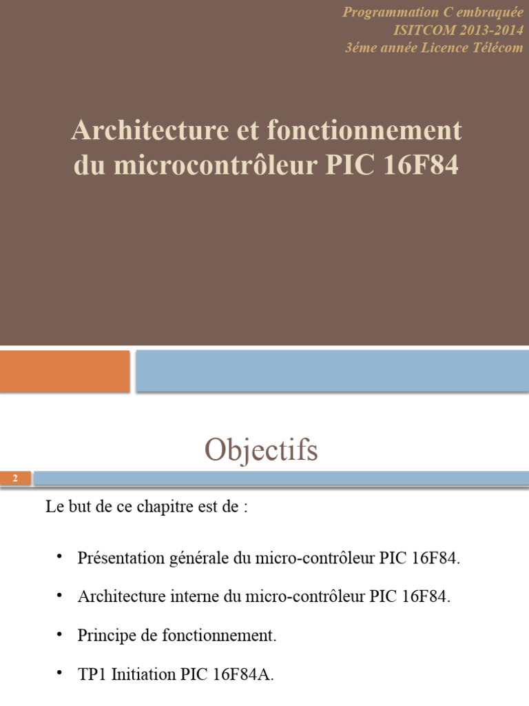 Architecture Et Fonctionnement Du Microcontrôleur PIC 16F84 | PDF ...