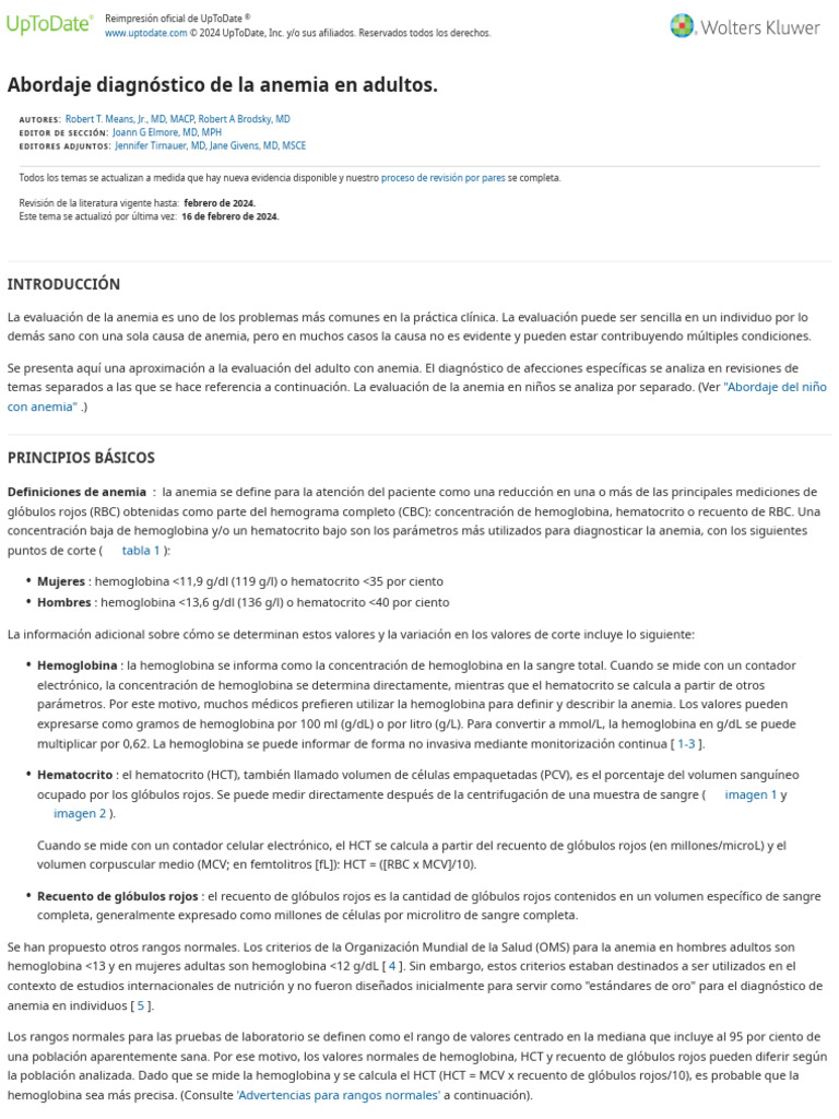 Diagnostic Approach To Anemia in Adults - UpToDate | PDF | Anemia ...