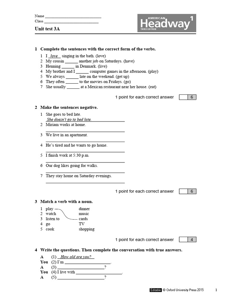 Unit Test 3A: Verb Forms and Conversations | PDF | Linguistic ...